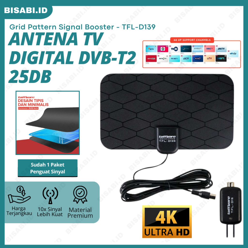 Jual ANTENA+Booster Penguat Sinyal TV DIGITAL INDOOR DVB-T2 25DB 4K ...