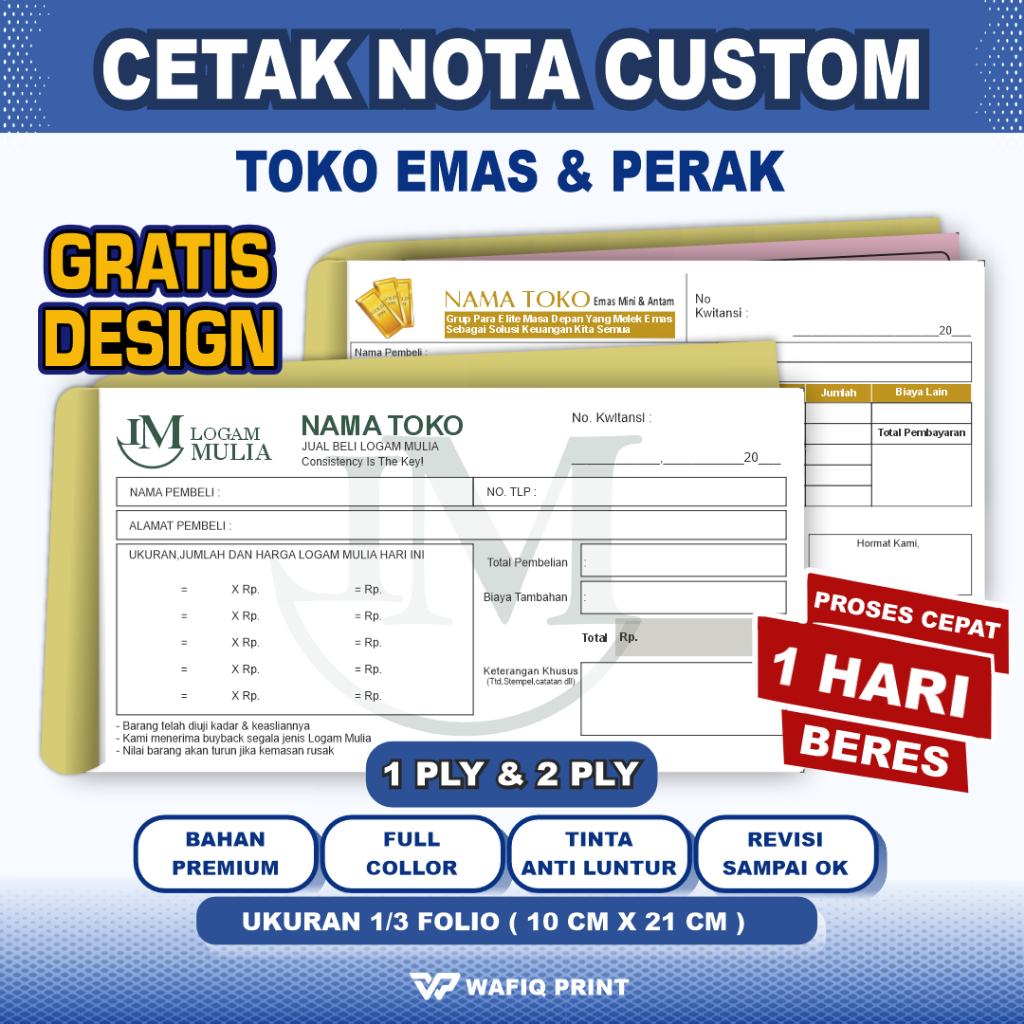Jual Cetak Nota toko emas custom ukuran 1/3 folio 1ply dan 2ply gratis ...