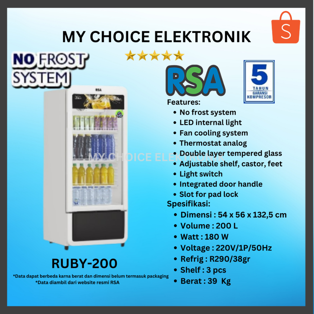 Jual RSA SHOWCASE RUBY-200 (200 L) - No Frost | Shopee Indonesia