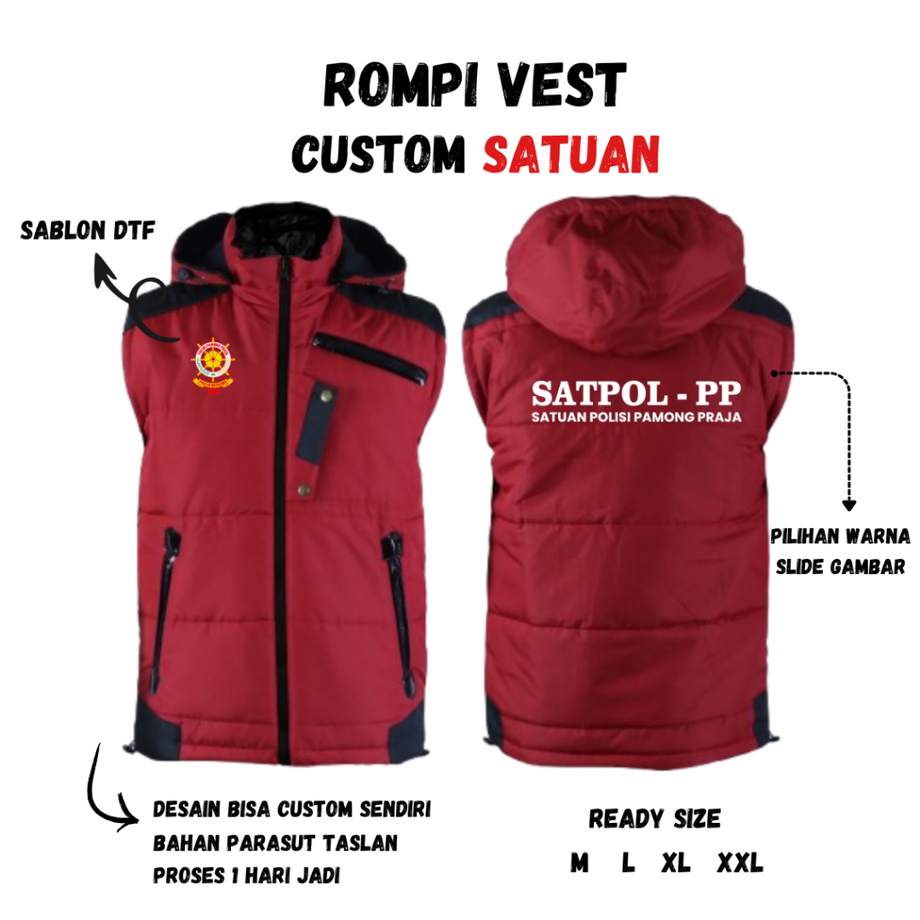 Jual Jual Rompi SATPOL-PP Parasut Tebal Desain Bebas Pria Wanita Tahan ...