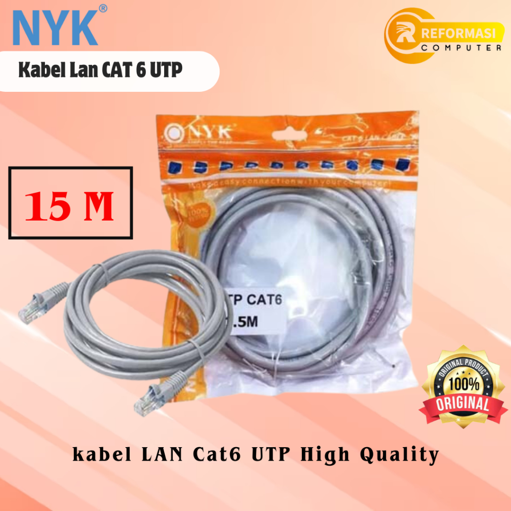 Jual NYK Kabel UTP LAN Cat 6 15 Meter NYK siap pakai up to 1Gbps 15m | Shopee Indonesia