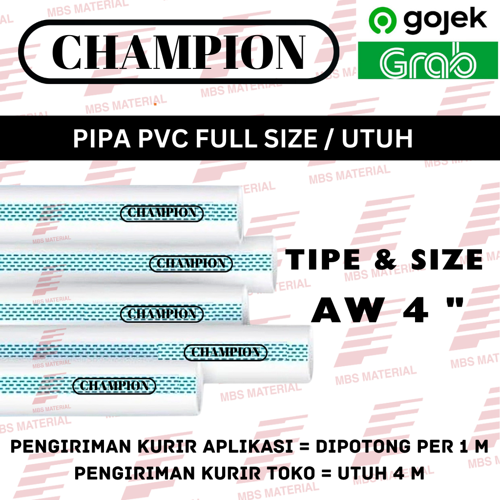 Jual Pipa PVC / Peralon / Paralon Merek Lokal Champion AW - Size 4 ...