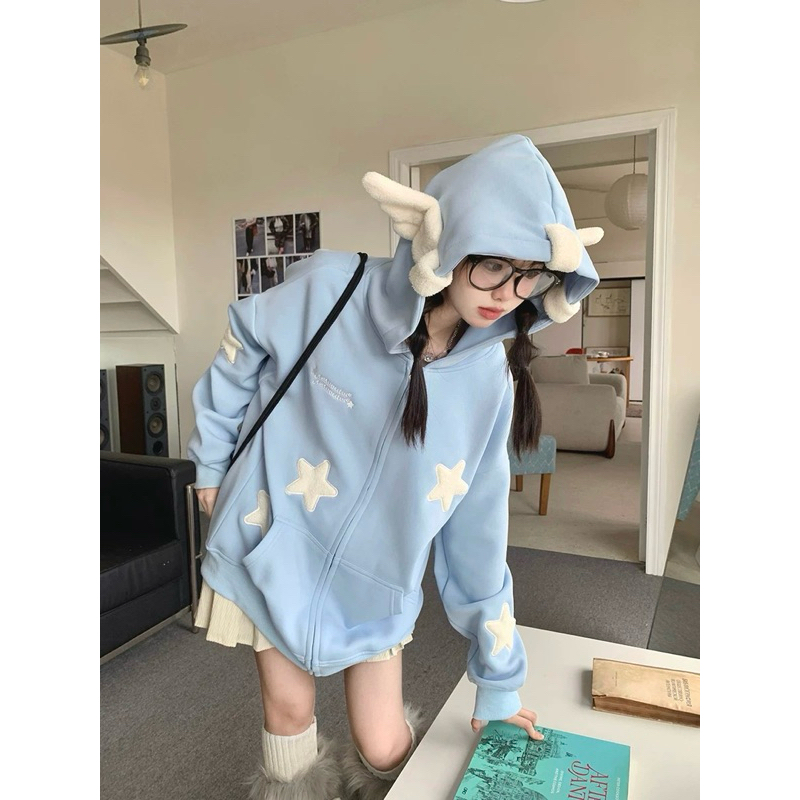 Jual 【MILKTEAS】 Starwing Jacket Biru Muda Hitam Pink Jacket Wanita ...