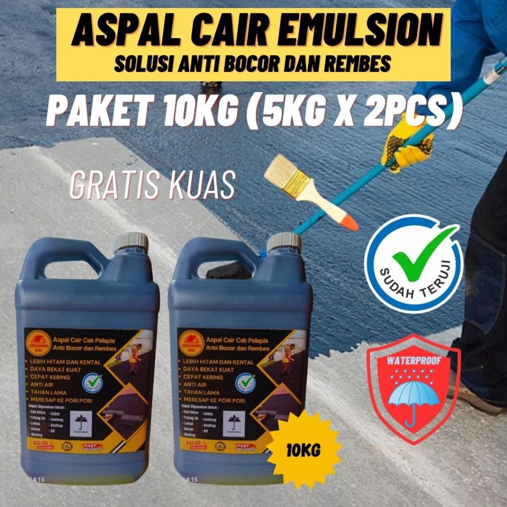Jual Paket Bundling Aspal Cair 10kg Cat Pelapis Anti Bocor Atap Asbes ...