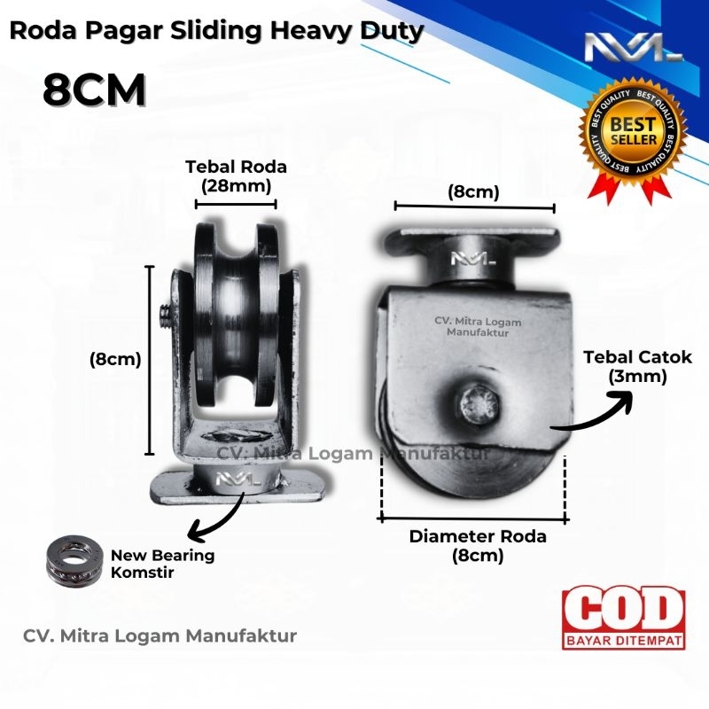 Jual RODA PAGAR SLIDING HEAVY DUTY 8CM BEARING BARU | RODA SLIDING NEW ...
