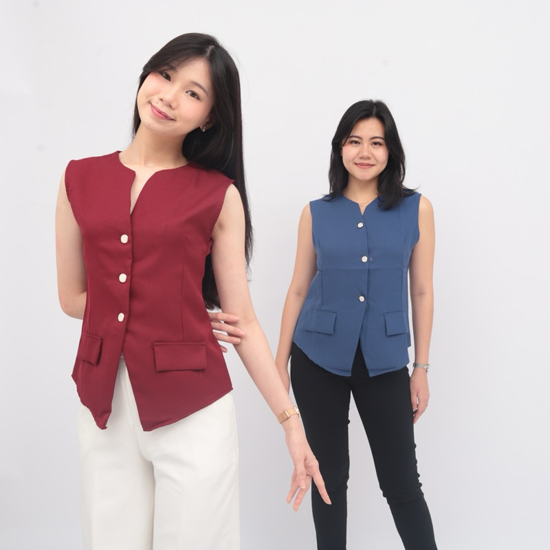 Jual CELVE - Auxerre Vest Top (Rompi Atasan Wanita Kancing Semi Wool ...