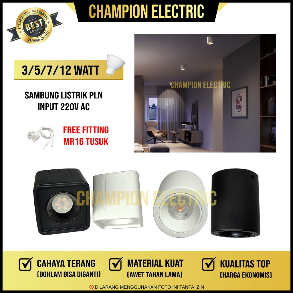 Jual Lampu Spotlight Plafon Tempel LED 3W 5W 7W 12W MR16 - Downlight Sorot Spot Terang, Bisa ...