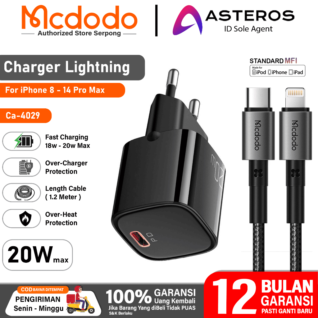 Jual MCDODO Charger For iPhone Fast Charging 20w PD Type C to Lightning ...