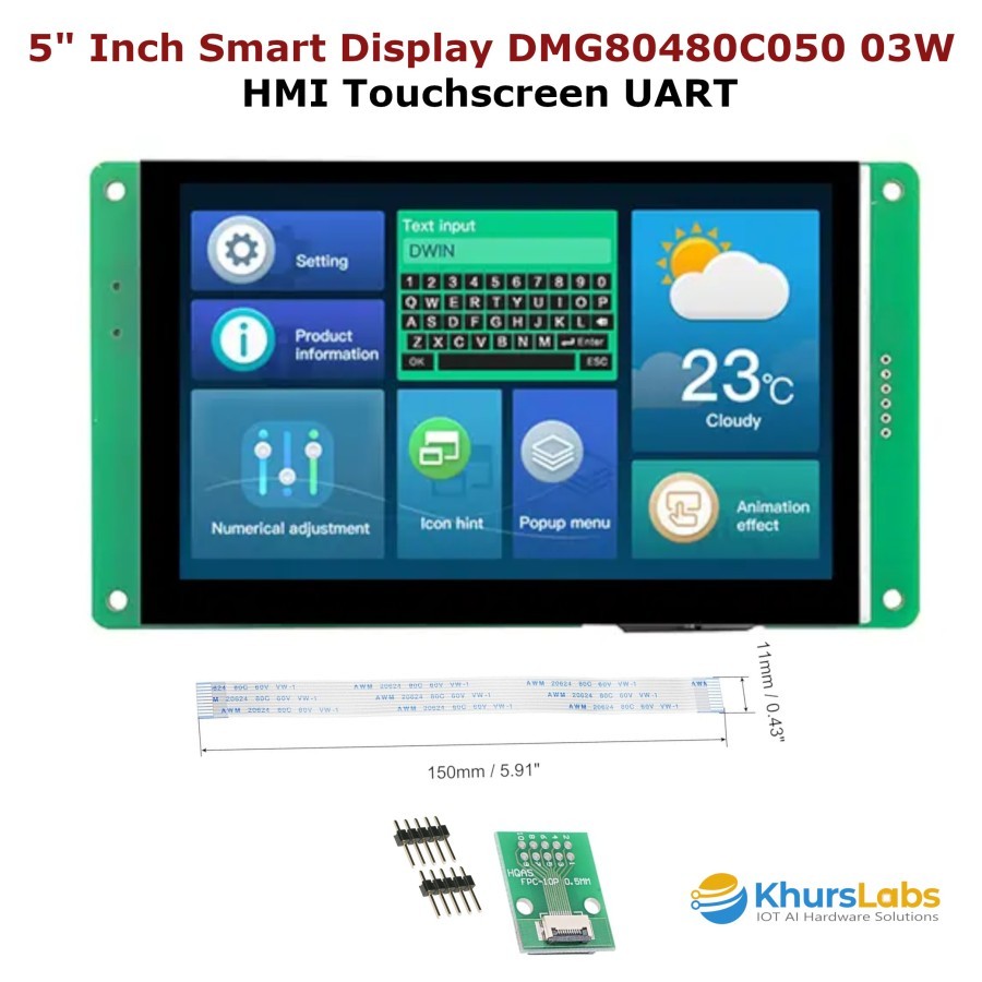 Jual DWIN 5" Inch Smart Display TTL RS232 DMG80480C050_03W HMI Touchscreen UART LCD For Arduino ...