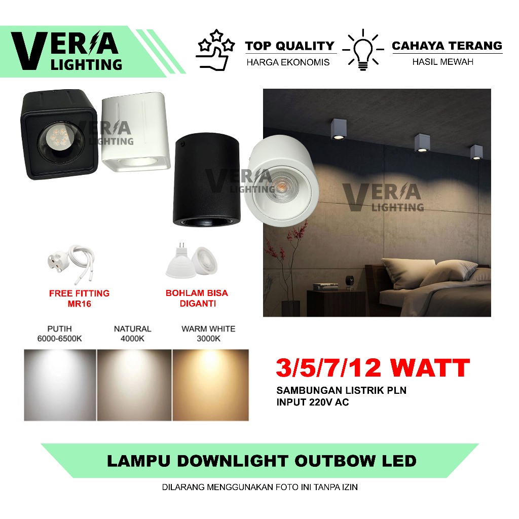 Jual Downlight Outbow Spotlight LED Bulat Kotak 3W 5W 7W Kap Lampu Sorot Tempel Plafon 3/5/7 ...