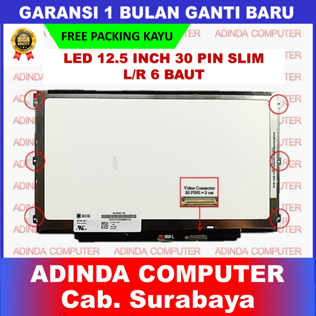 Jual LCD LED Sony LTN125AT01 12 Inch 12.5 Inch 40 pin Slim HD 6 Baut ...