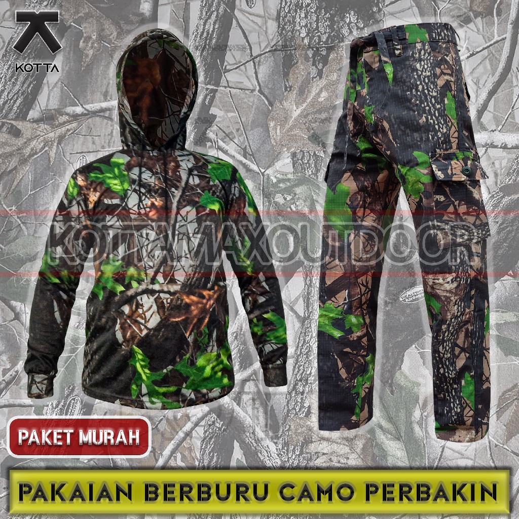 Jual Satu Set Setelan Pakaian Berburu Baju Kaos Lengan Panjang Celana Kamuflase Ranting Camo ...