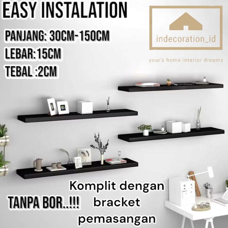 Jual Ambalan rak dinding aesthetic Lebar 15cm x P30cm-200cm x T2cm ...