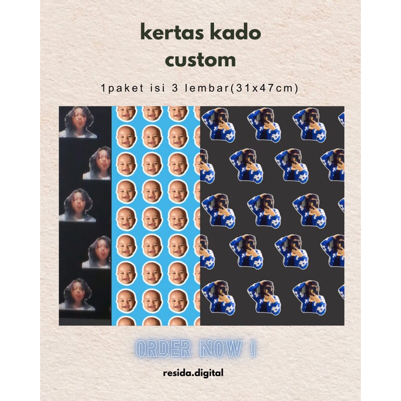Jual Kertas Kado Custom paket isi 3lembar a3+ | Shopee Indonesia