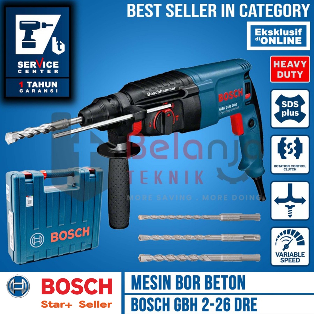 Jual Mesin Bor Beton Bosch GBH 2-26 DRE Hammer Rotary GBH2-26 DRE 800 ...