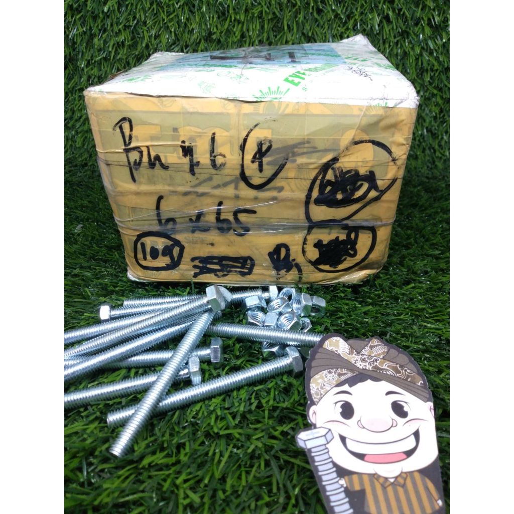 Jual Baut Mur Besi Baut Mur Hexagon Besi M6X65 Putih P1.0 (Kunci 10 ...