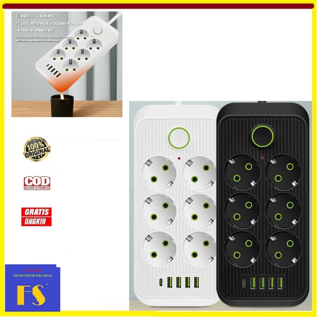 Jual Stop Kontak Multifungsi USB Type C EU Plug Flame Retardant 10A 220V 2500W - QL-1075U ...