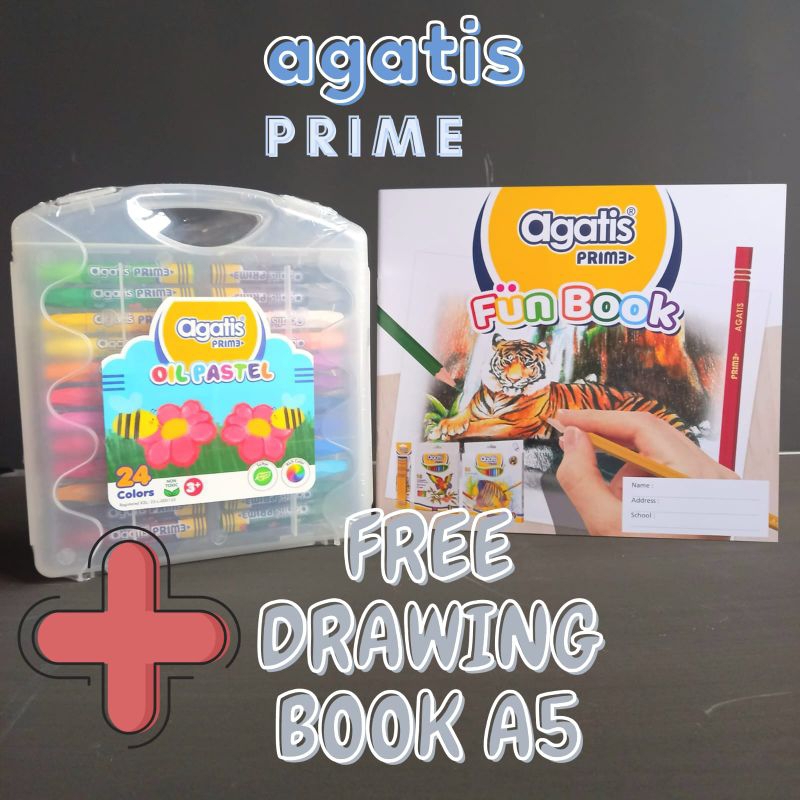 Jual Crayon Oil Pastel Agatis Prime 24 Warna Hexagonal + Buku Gambar A5 ...