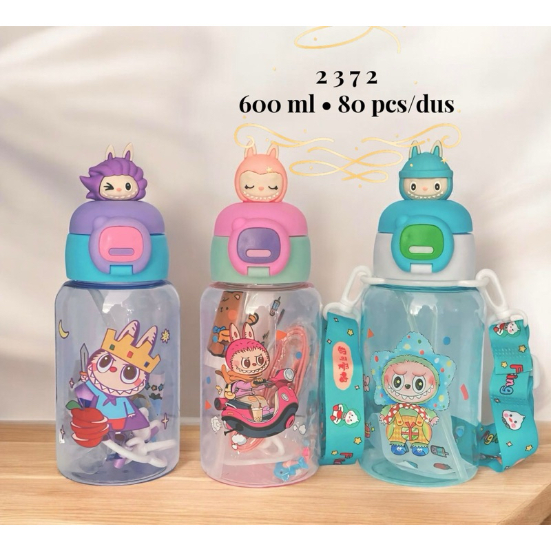 Jual Botol Minum Anak Motif LABUBU Viral kapasitas 600ml + Tali Gantungan + Free Stiker 2D dan ...