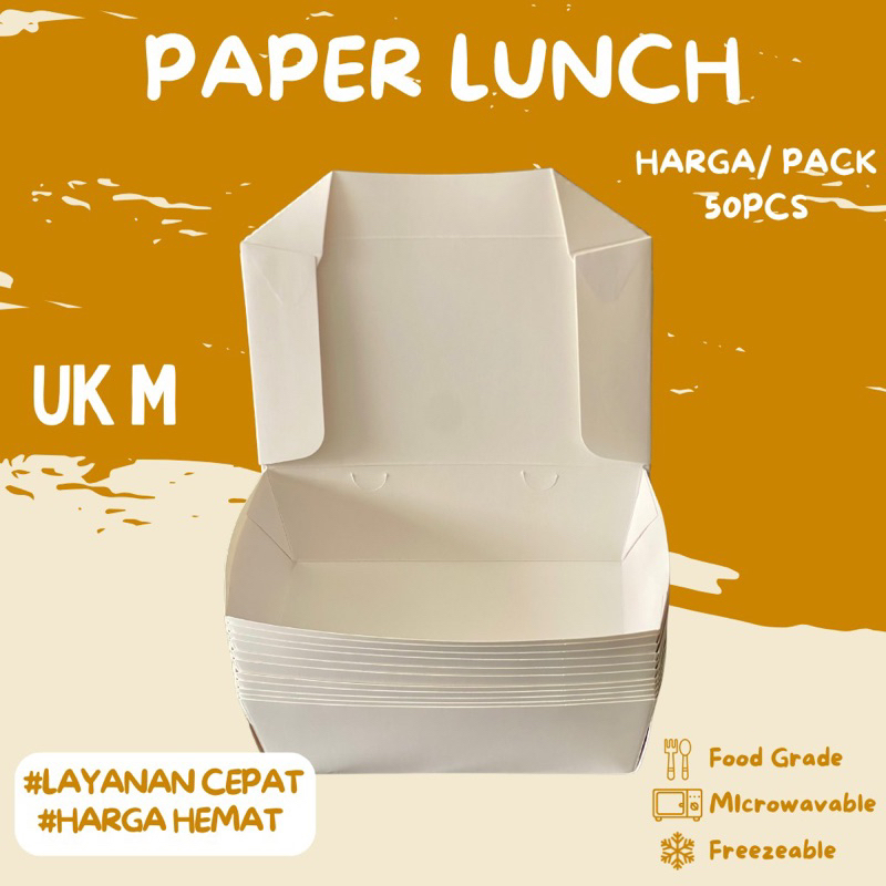 Jual Paper Lunch Box Tebal Putih M Food Tray Laminasi Kotak Makan Tebal ...