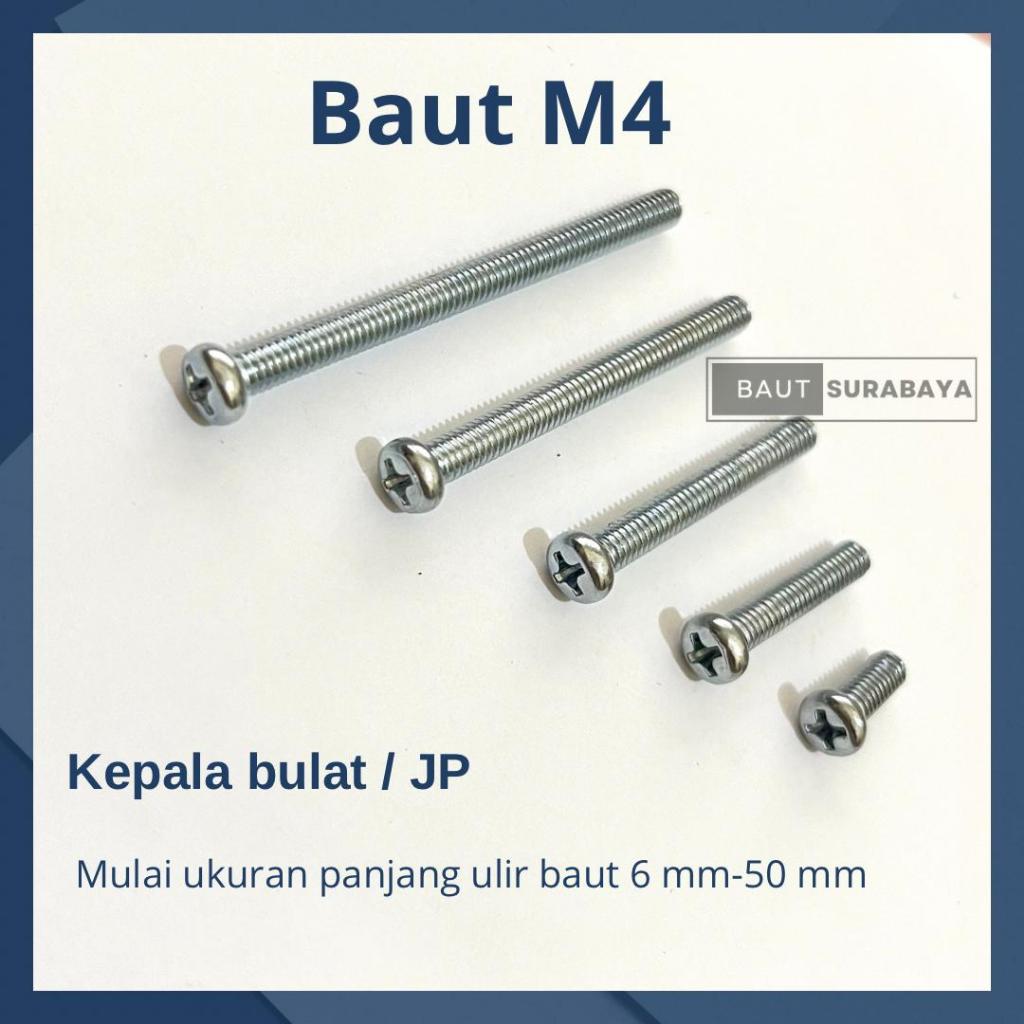 Jual 100 Pcs Baut M4 Kepala Bulat JP ukuran panjang 6 mm sampai 35 mm | Shopee Indonesia