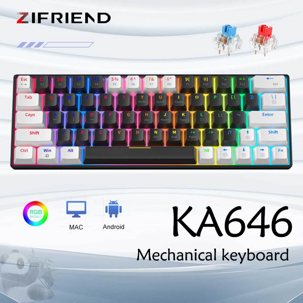 Jual ZIFRIEND KA646 Multi color Backlit Mechanical Keyboard 63 Key ...
