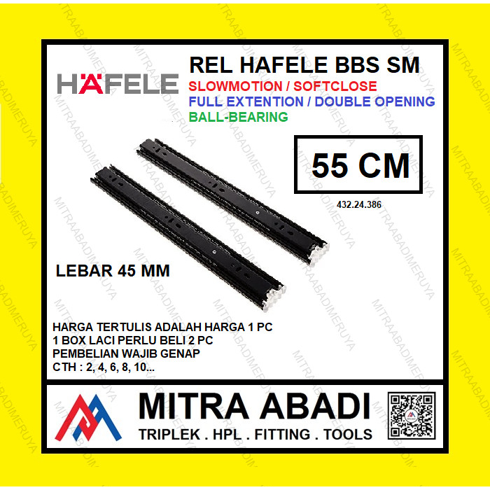 Jual Rel Laci HAFELE Slowmotion 55 cm Full Extension Ball Bearing Slide ...