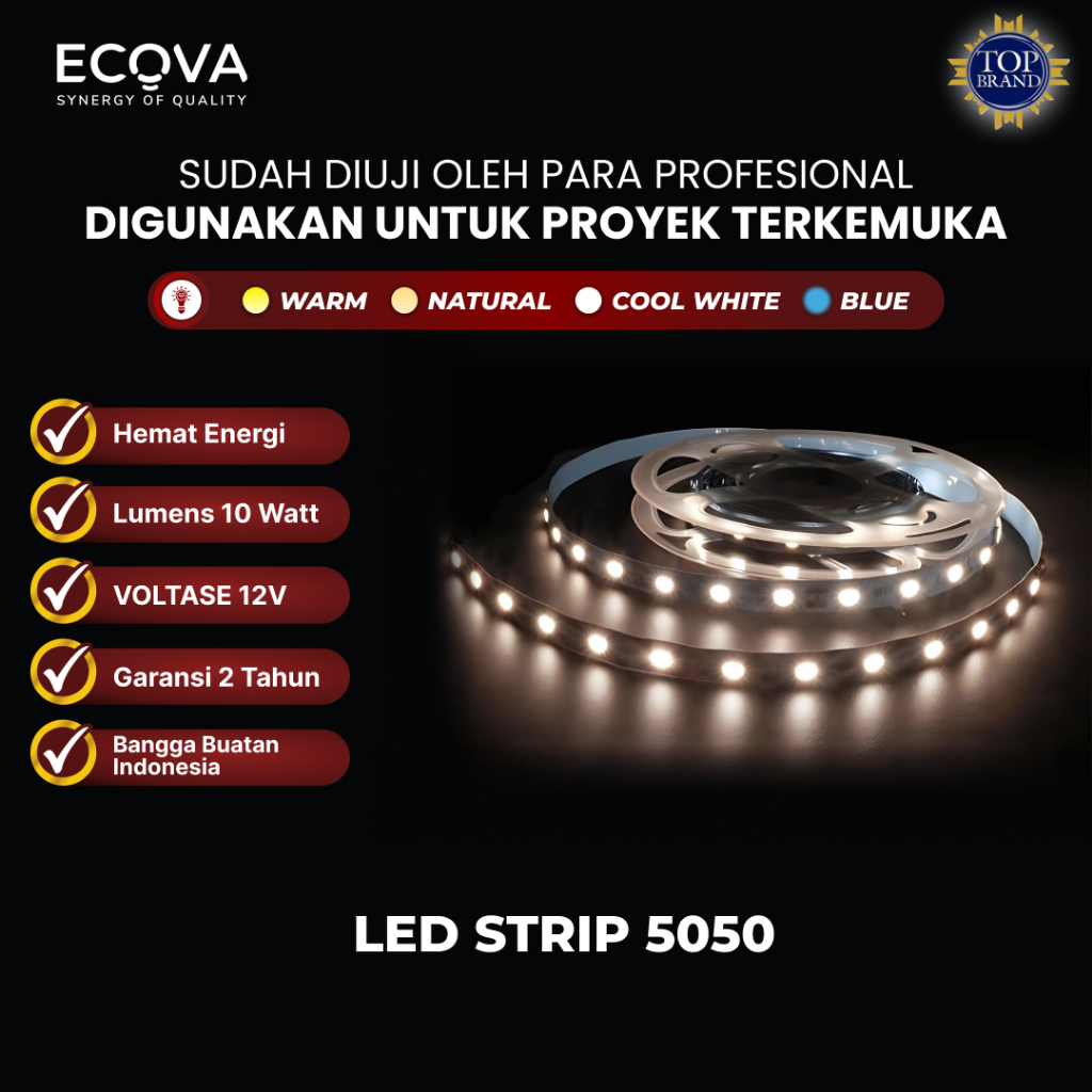 Jual Ecova - Lampu Strip LED 5050 | Biru | Putih | Natural | Kuning ...