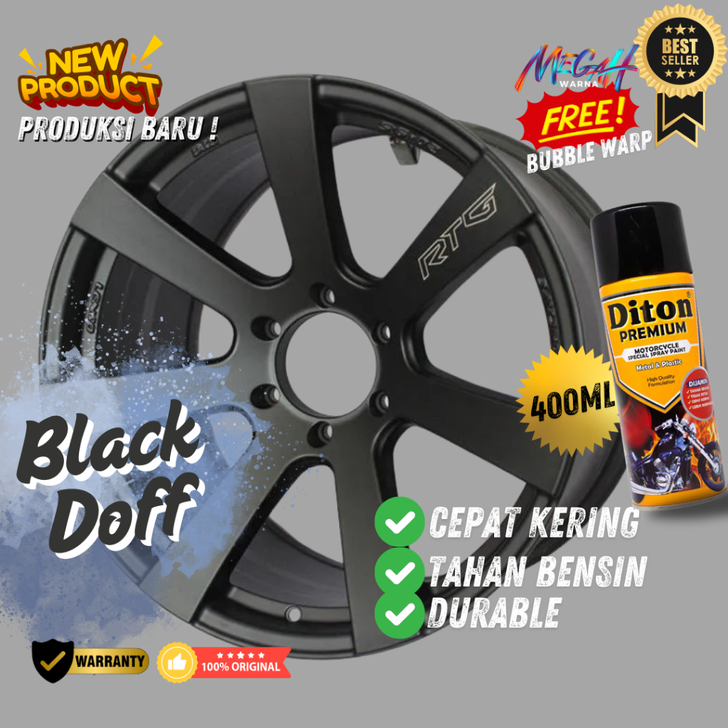 Jual DITON PREMIUM 9184 Black Doff 400ml cat semprot spray paint pilox ...