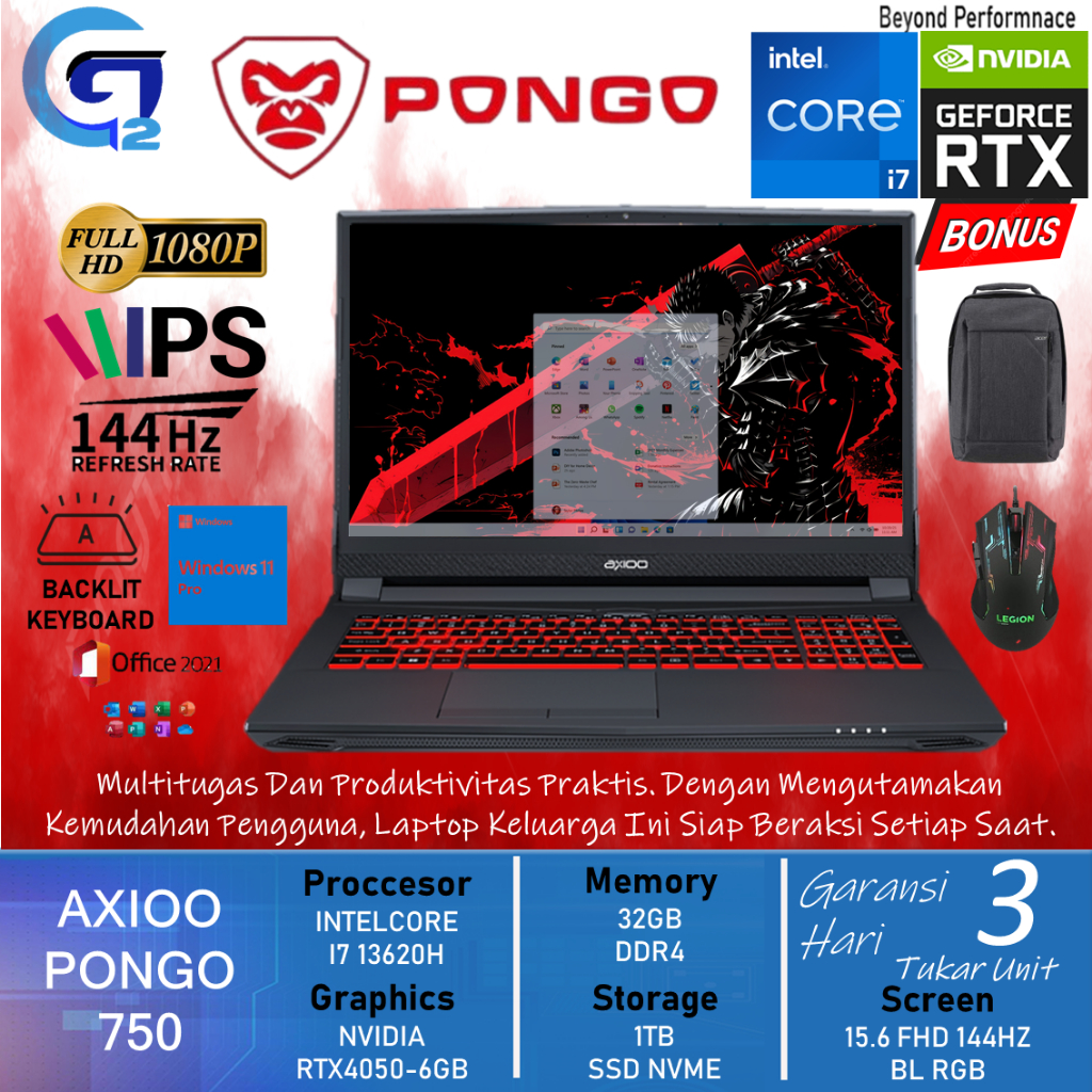 Jual Laptop Gaming AXIOO PONGO 750 Intel Core i7 13620H 64GB 1TB SSD ...