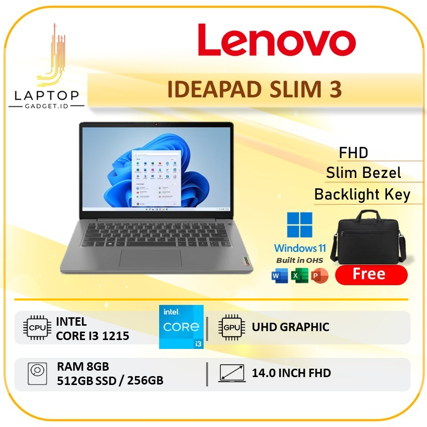 Jual Laptop Lenovo ideapad Slim 3 14 Intel i3 1215 8GB 512GB W11+OHS 14 ...