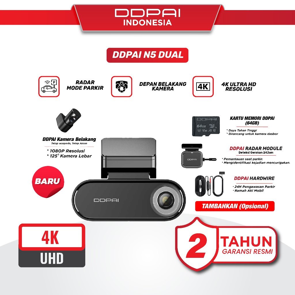 Jual DDPAI N5 Dual 1920P Dash cam Front and Rear GPS 4K Ultra HD ...