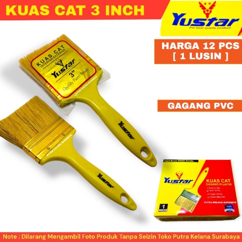 Jual [ 12 PCS ] Kuas Cat YUSTAR 3 inch Gagang PVC Tebal | Kuas Cat ...