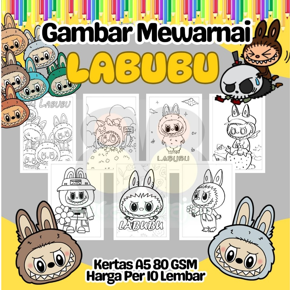 Jual 10 Lembar Kertas A5 Gambar Mewarnai Tema LABUBU LABU Termurah ...