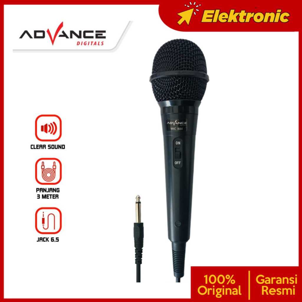 Jual Mic Kabel Advance Mic 884 Dynamic Microphone 1.8cm swich On / Off ...