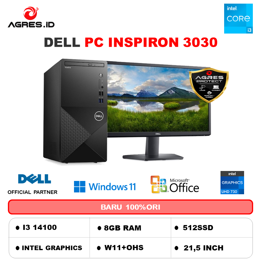 Jual DELL PC INSPIRON 3030 I3 14100 8GB 512GB W11+OHS 3Y + MONITOR 21.5 INCH | Shopee Indonesia