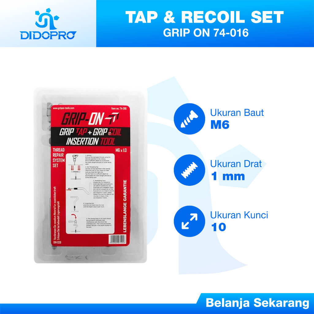 Jual Tap Recoil Set M6X1.0 GRIP ON ( Thread Repair System Set ...