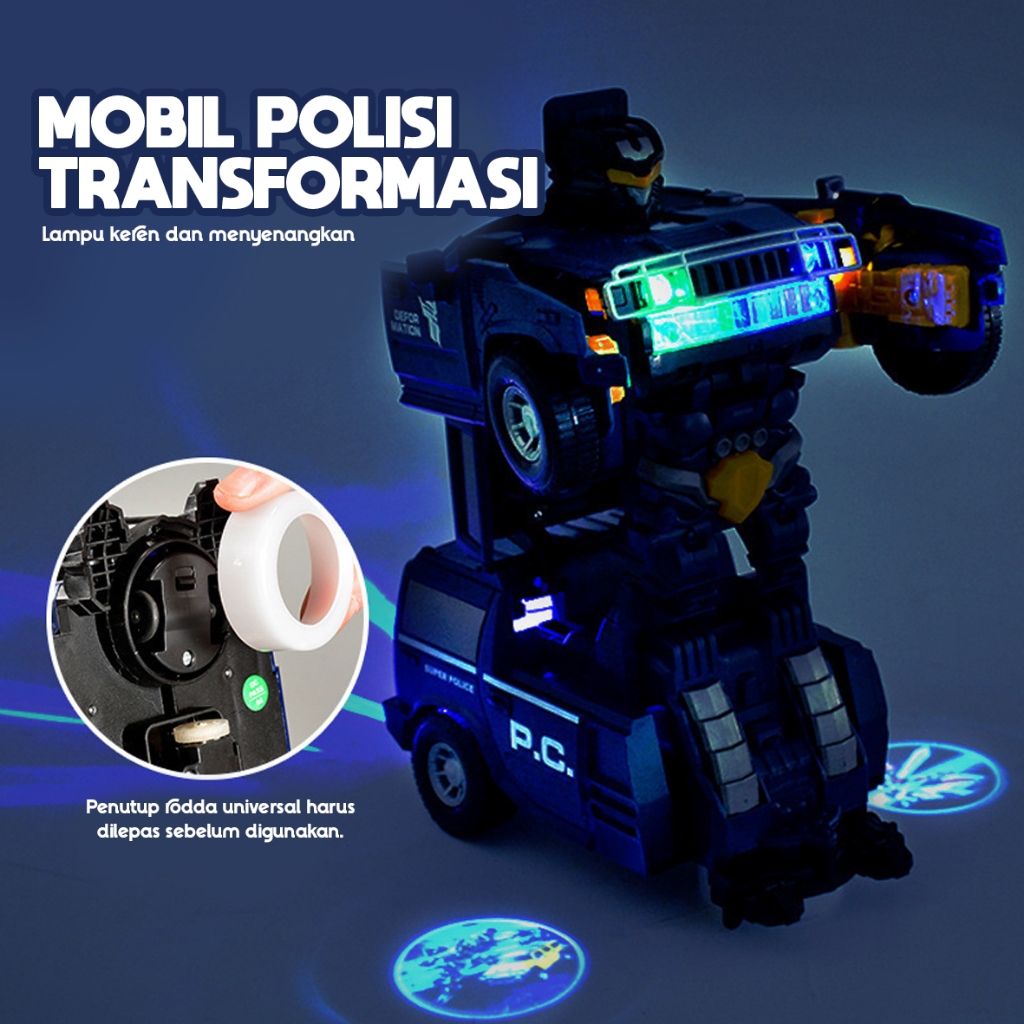 Jual MINISTAR Mainan Anak Elektrik Mobil Police Transformasi Robot ...