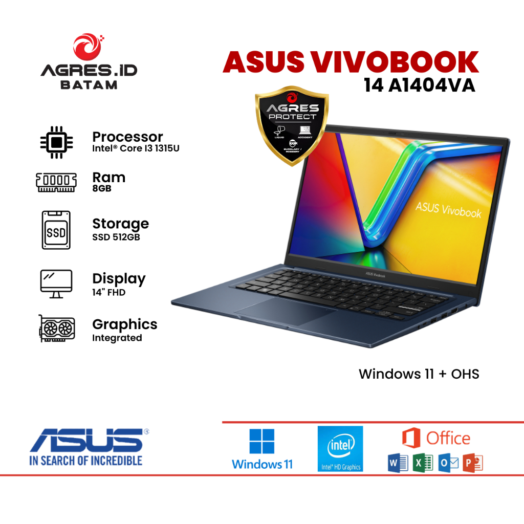 Jual ASUS VIVOBOOK 14 A1404VA I3 1315U 8GB 512GB W11+OHS+O365 14.0FHD ...
