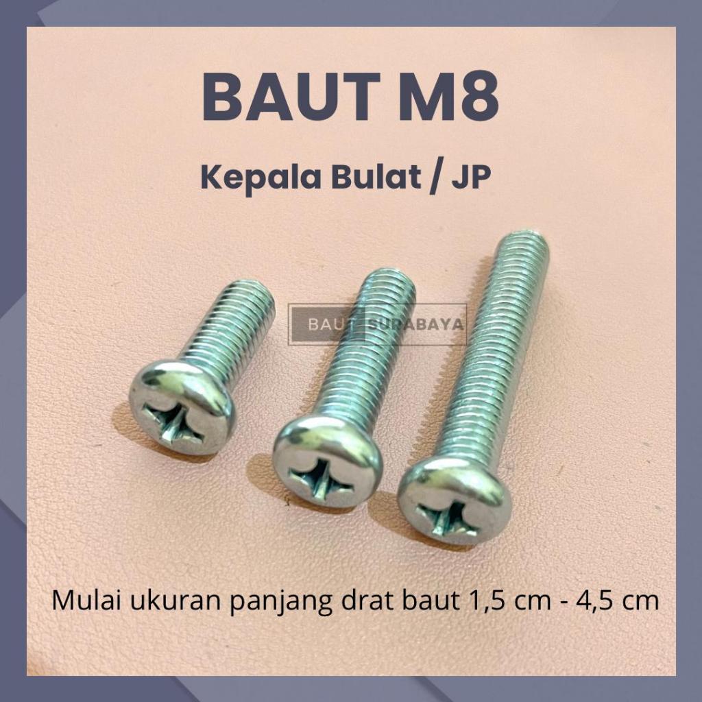 Jual 10 pcs Baut M8 Kepala Bulat JP panjang drat 15 mm sampai 45 mm | Shopee Indonesia