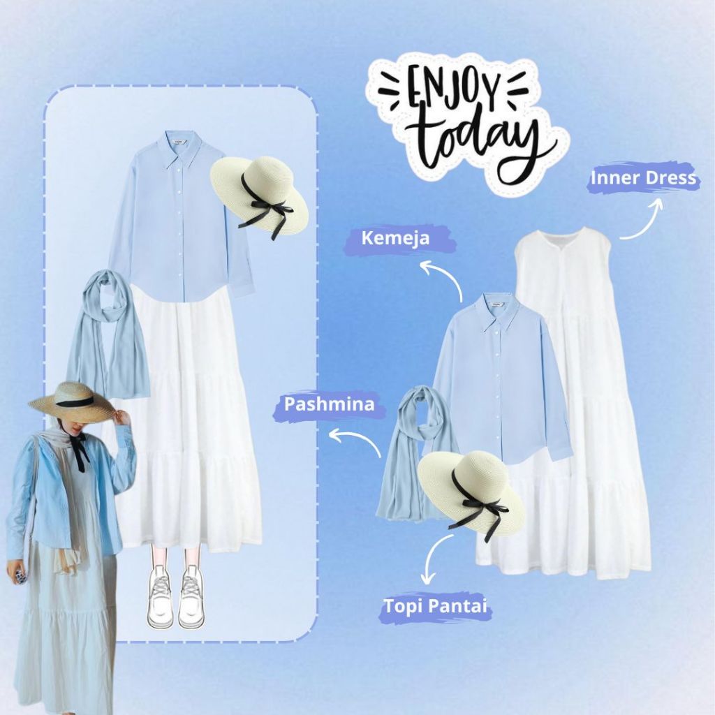 Jual Ootd Hijab Casual Stayle Wanita Ala Prancis (Kemeja Blue Inner ...
