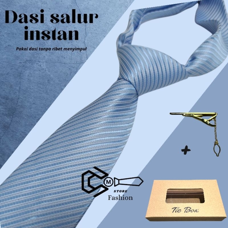 Jual Dasi pria motif salur warna biru city / biru Prabowo siap pakai ...