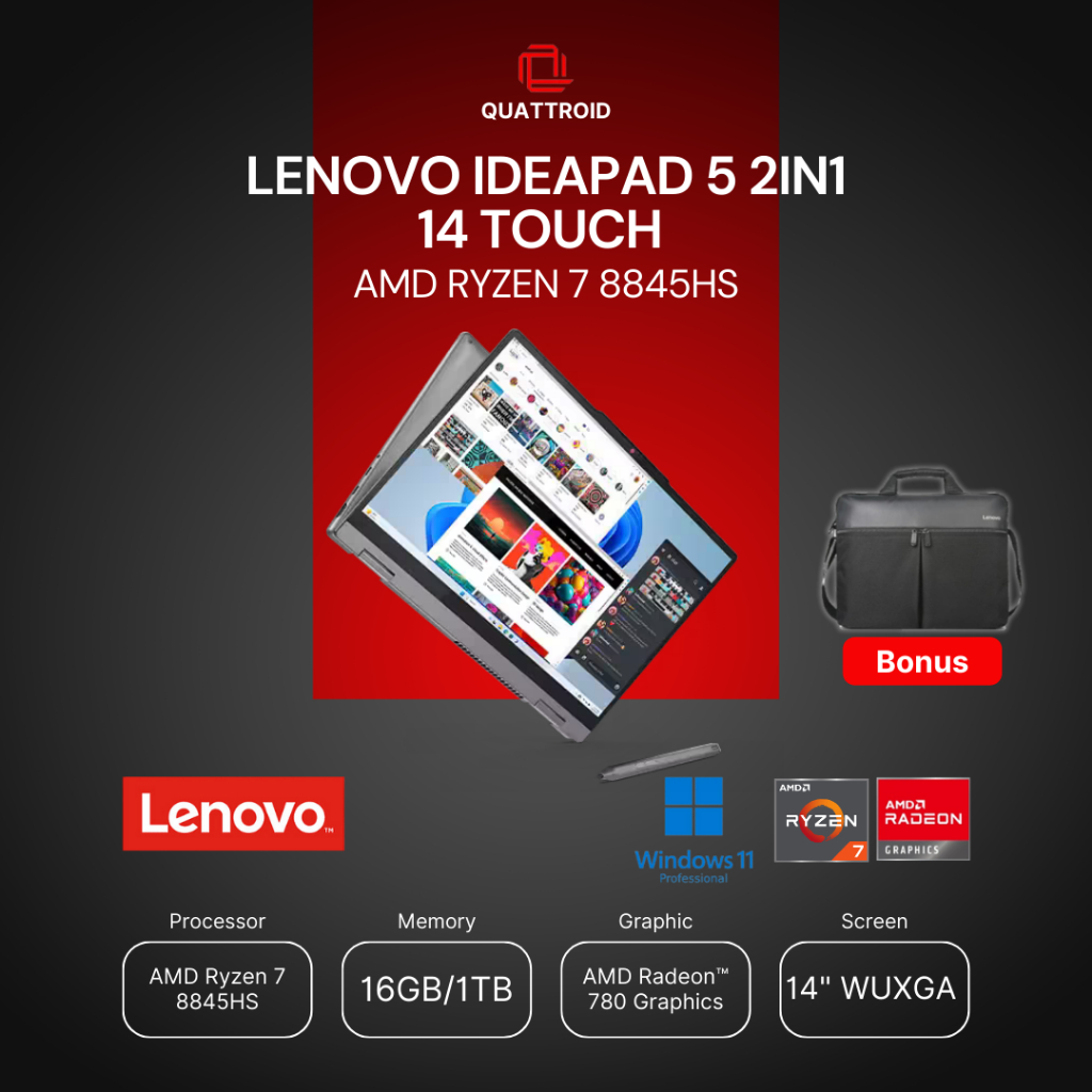 Jual LAPTOP LENOVO IDEAPAD 5 2IN1 14 TOUCH/RYZEN 7 8845/16GB/1TB - WINDOWS 11 | Shopee Indonesia