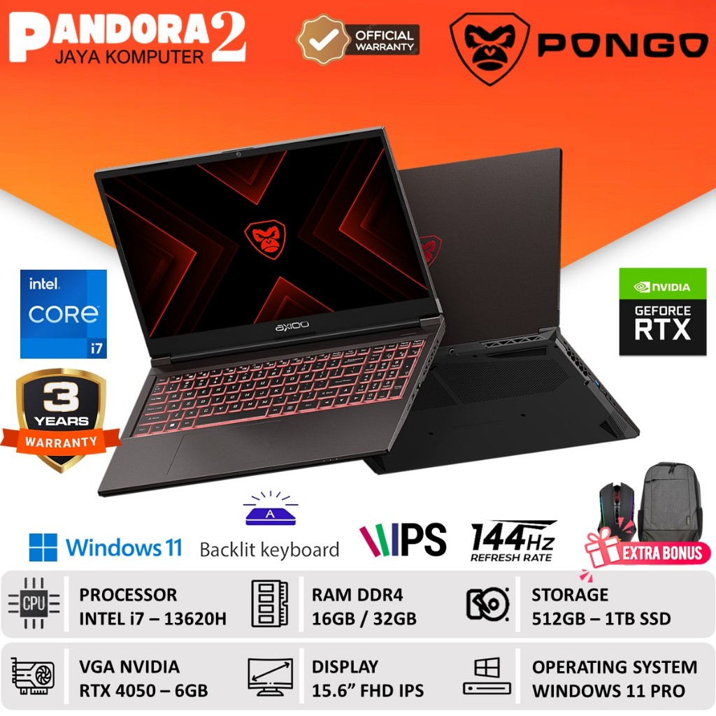 Jual AXIOO PONGO 750 RTX 4050 INTEL i7 13620H RAM 32GB SSD 1TB 15.6 FHD ...