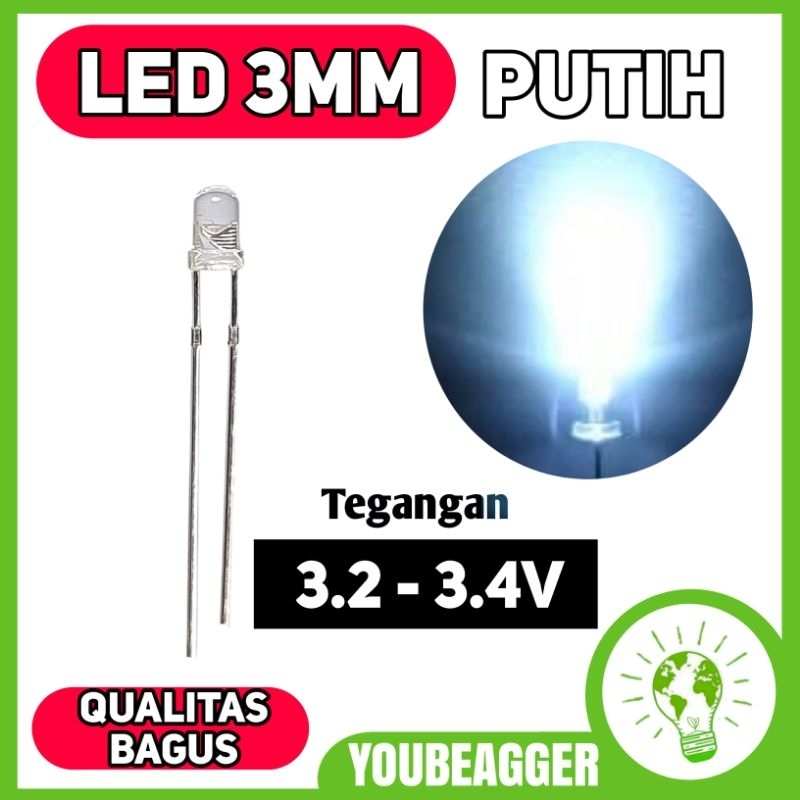 Jual Led 3mm putih 3.2 - 3.4v | Shopee Indonesia