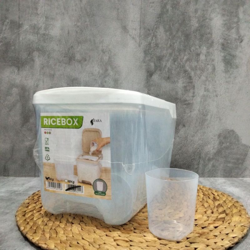 Jual RICE BOX KIARA 5KG/TEMPAT PENYIMPANAN BERAS+FREE GELAS TAKAR ...