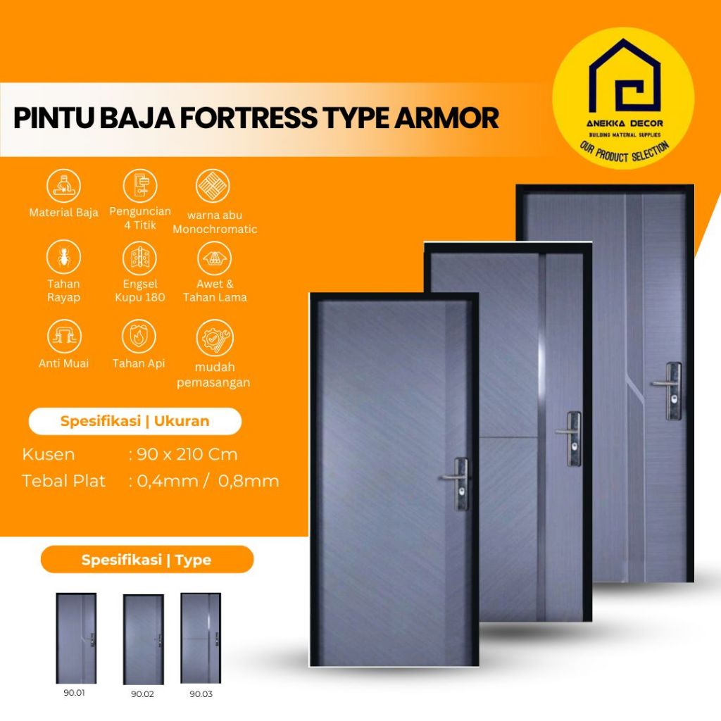Jual FORTRESS Pintu Baja Type ARMOR Ukuran 90x210 cm | All Varian | Pintu Rumah Estetik Anti ...