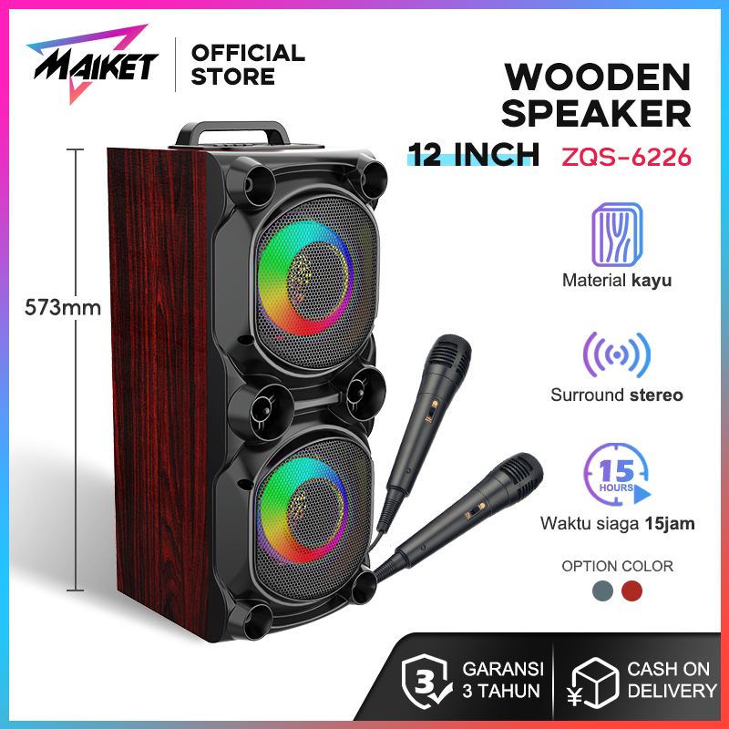 Jual MAIKET Speaker Bluetooth kayu Besar Karaoke 6 Inch*2 Super Bass ...