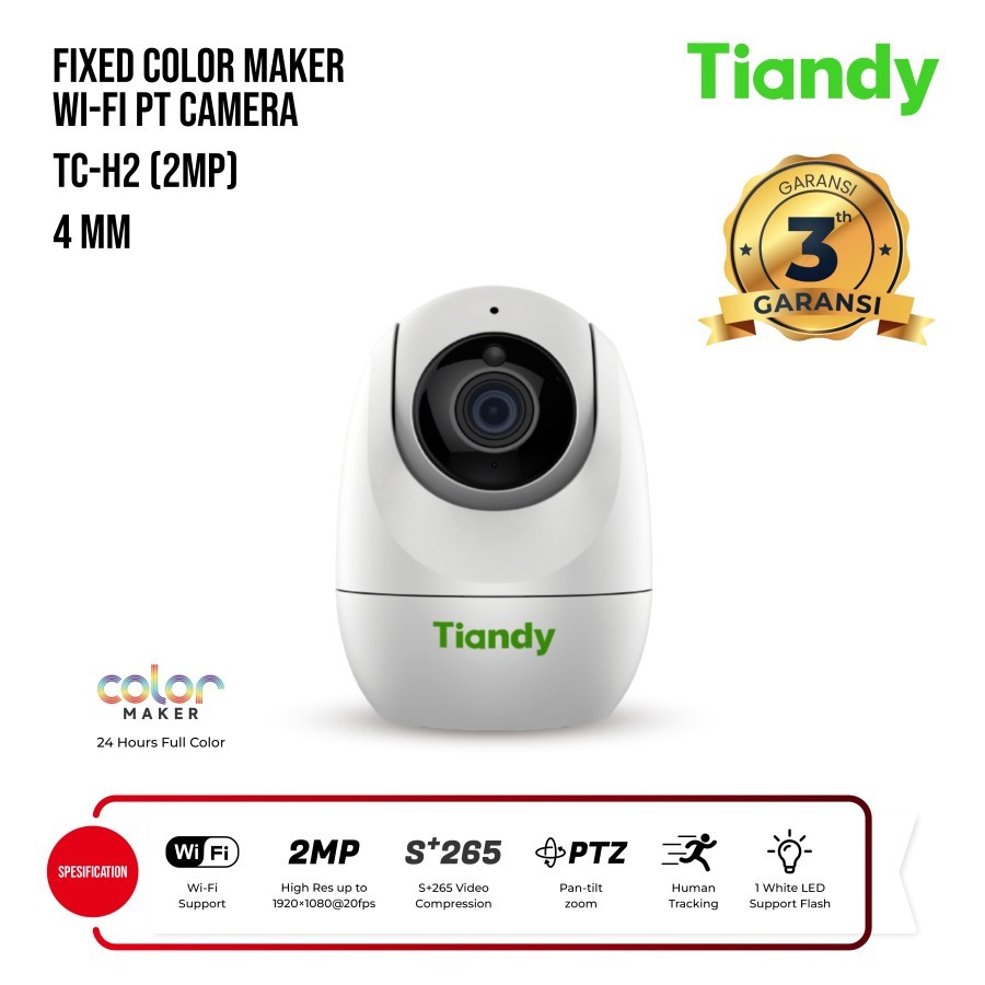 Jual TIANDY TC-H2 2MP FIXED COLOR MAKER WIFI PT CAMERA 4MM | Shopee ...