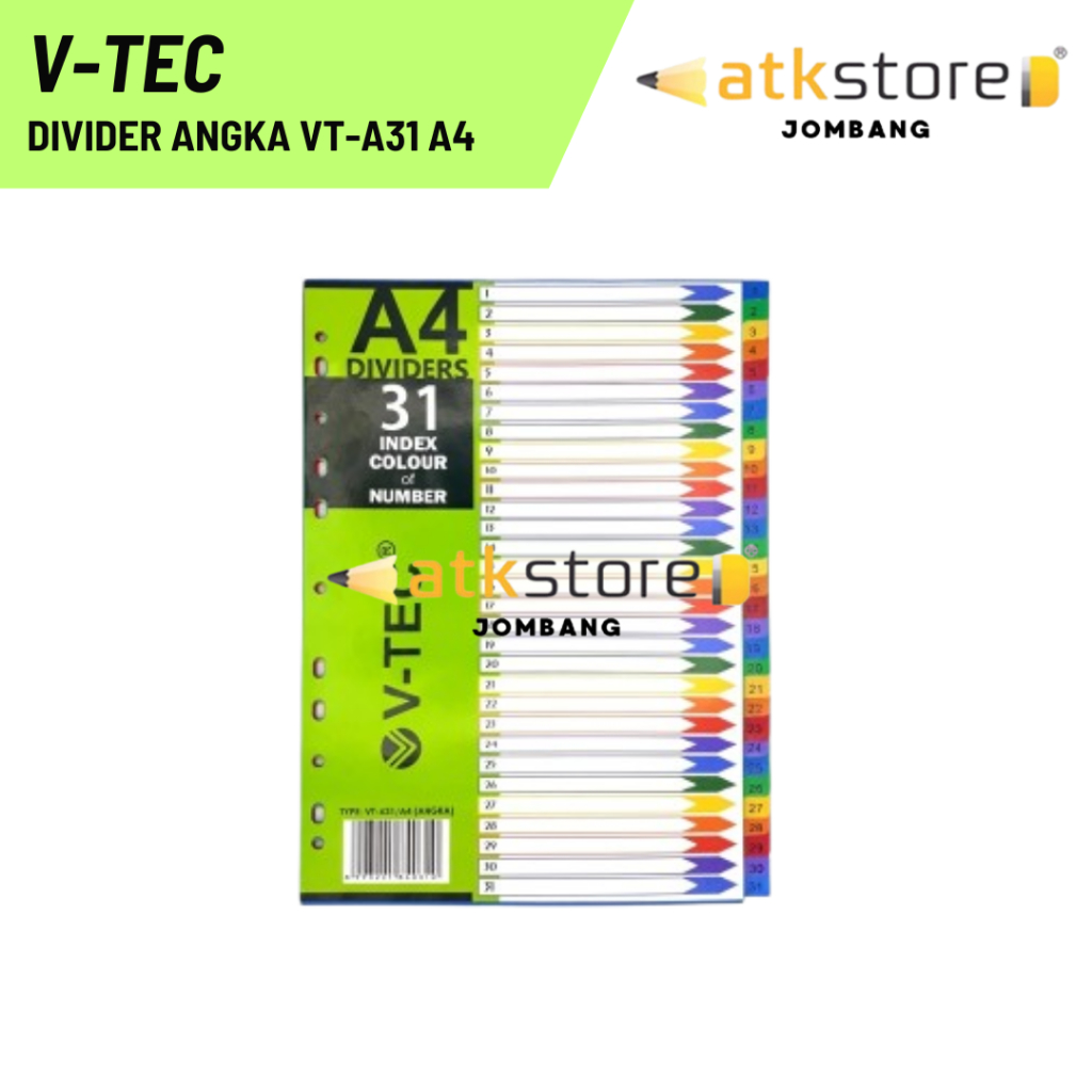 Jual V-TEC Divider Angka VT-A31 A4 /Pembatas Halaman Binder Loose Leaf Divider ANGKA V-TEC ...